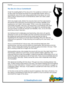 Circus Performer Worksheets | The Circus | Reading Duck.com