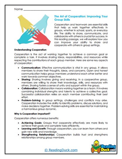 Social Skills Worksheets | Reading Duck.com
