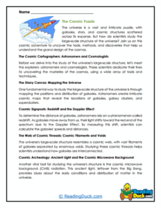 Cosmology Reading Comprehension Worksheets | Reading Duck.com