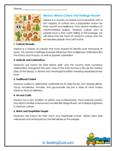 Mexico Worksheets | Country Series | Reading Duck.com