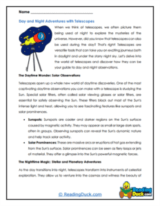 Telescope and Telescopes Worksheets | Reading Duck.com
