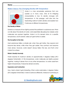 Water Properties Worksheets