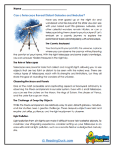 Telescope and Telescopes Worksheets | Reading Duck.com
