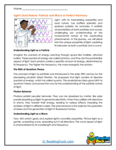 Science of Light Reading Worksheets | Reading Duck.com