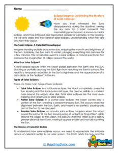 The Sun Worksheets | Astronomy Series | Reading Duck.com