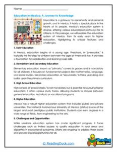 Mexico Reading Worksheets | Reading Duck.com