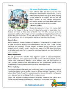 Ellis Island Worksheets | Immigration | Reading Duck.com