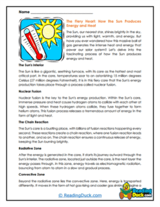 The Sun Worksheets | Astronomy Series | Reading Duck.com