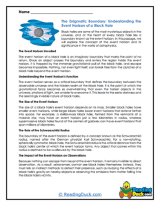 Black Holes Reading Comprehension Worksheets | Reading Duck.com