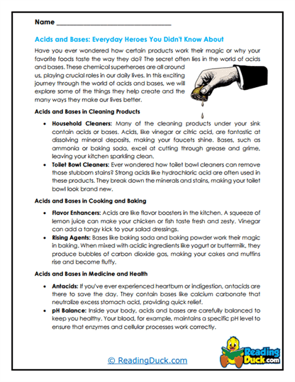 Acids and Bases Worksheets | Reading Duck.com