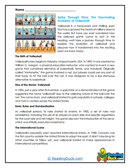 Volleyball Worksheets | Indoor and Beach | Reading Duck.com