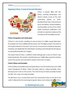 China Worksheets | Country Series | Reading Duck.com