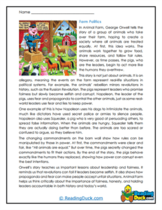 Animal Farm Worksheets - Reading Duck.com