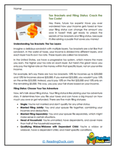 12 Taxes Worksheets for Kids: Financial Literacy & Reading Skills