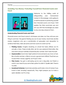 Financial Literacy Worksheets | Reading Duck.com
