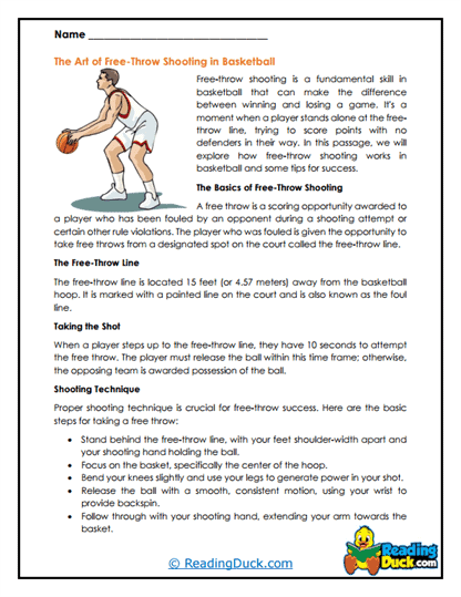 The Game of Basketball Worksheets | Reading Duck.com