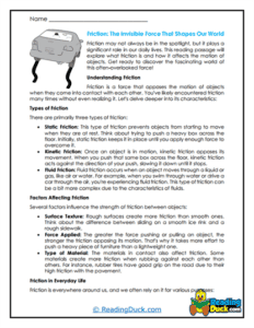 Force and Motion Reading Worksheets | Reading Duck.com