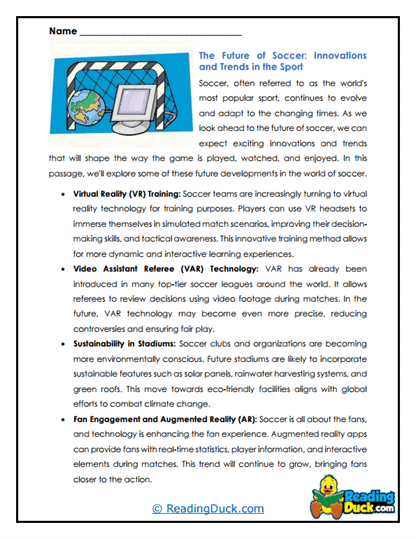 Soccer Worksheets | Futbol World | Reading Duck.com