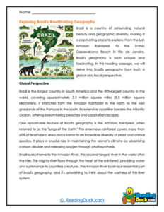 Brazil Reading Worksheets | Reading Duck.com