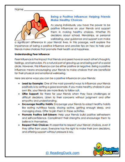 Peer Pressure Worksheets | Reading Duck.com