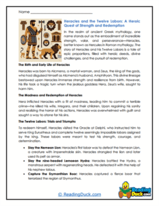 Greek Mythology Worksheets | Stories and Myths | Reading Duck.com