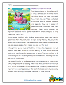 Animals Reading Comprehension Worksheets | Reading Duck.com