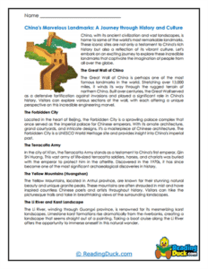 China Worksheets | Country Series | Reading Duck.com