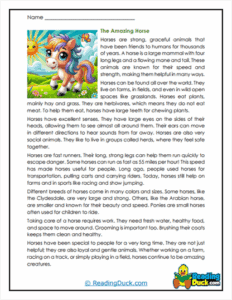 Horses Worksheets | Steeds and Stallions | Reading Duck.com