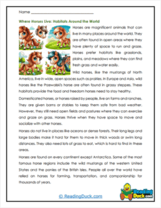 Horse Reading Worksheets | Reading Duck.com