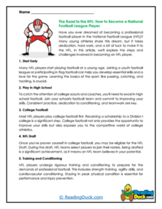 The Game of American Football Worksheets | Reading Duck.com