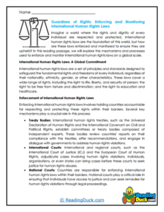 Human Rights Worksheets | Reading Comp. | Reading Duck.com