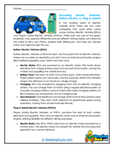Electric Cars Reading Worksheets | Reading Duck.com
