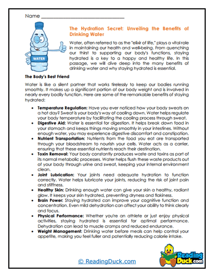 Nutrition Worksheets | Reading Duck.com