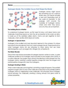 Chemical Bond Worksheets | Reading Duck.com