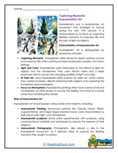 Art History Worksheets | Reading Duck.com