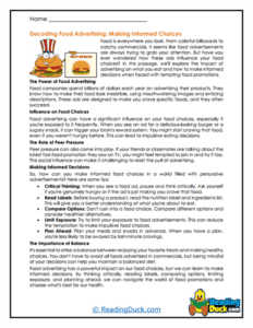 Nutrition Worksheets | Reading Duck.com