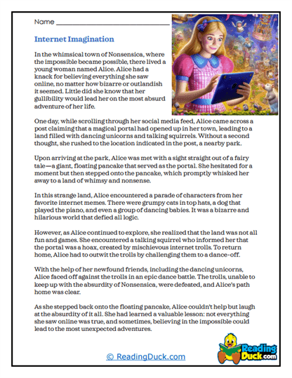 Grade 12 Reading Comprehension Worksheets | Reading Duck.com