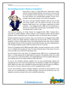 Comedy Reading Worksheets | Reading Duck.com