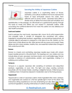 Global Cuisine Worksheets | World Culture & Reading Skills
