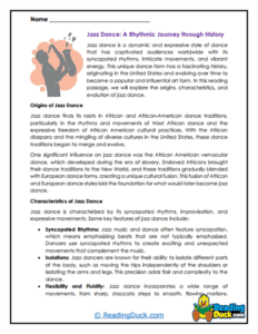 Dance Styles Worksheets | Reading Duck.com