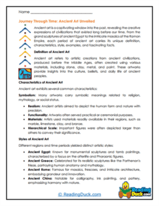 Art History Worksheets | Reading Duck.com