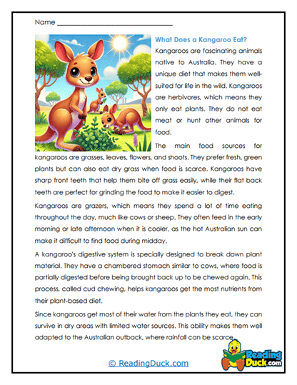 Animals Reading Comprehension Worksheets | Reading Duck.com