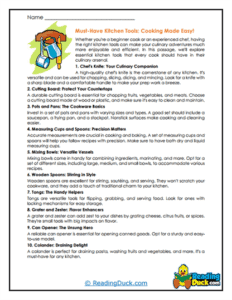 Cooking Worksheets | Reading Duck.com