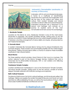 Indonesia Worksheets | Country Series | Reading Duck.com