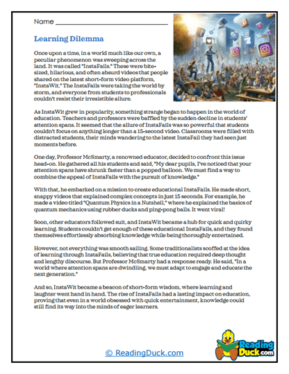 Grade 12 Reading Comprehension Worksheets | Reading Duck.com