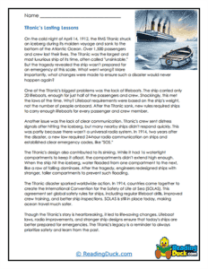 The Titanic Reading Worksheets | Reading Duck.com