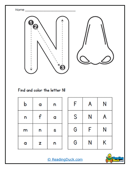 Letter N Worksheets | Pre-Reading Series | Reading Duck.com