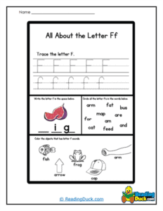 Letter F Worksheets | Pre-Reading Series | Reading Duck.com