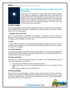 Stars Reading Worksheets | Cosmic Space | | Reading Duck.com
