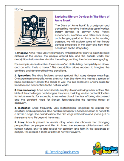 The Diary of Anne Frank Worksheets | Reading Duck.com